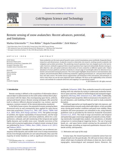 Pdf Remote Sensing Of Snow Avalanches Recent Advances Potential And Limitations
