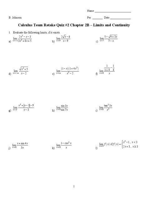 Quiz Limits And Continuity Download Free Pdf Function Mathematics Asymptote
