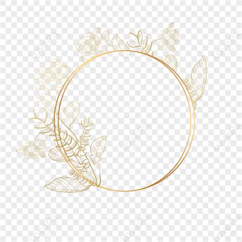 Golden Circular Plant Line Manuscript Borderflowersfloral Png Hd