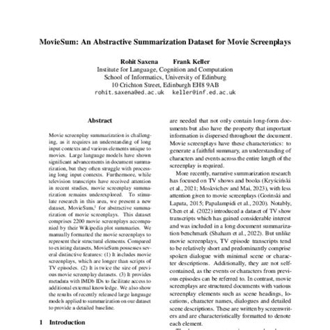 Moviesum An Abstractive Summarization Dataset For Movie Screenplays Acl Anthology