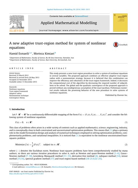 Pdf A New Adaptive Trust Region Method For System Of Nonlinear Equations