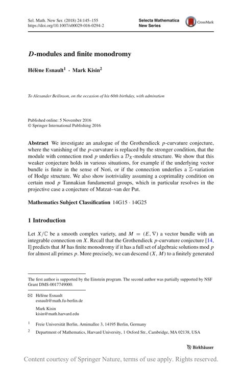 D Modules And Finite Monodromy