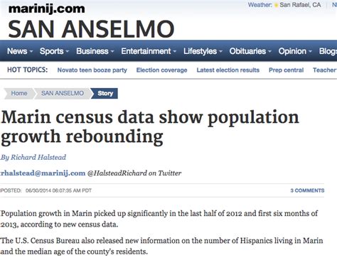 Marin Economic Forum Marin Census Data Show Population Growth