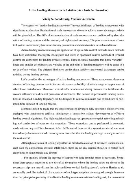 Pdf Active Landing Manoeuvres In Aviation As A Basis For Discussion