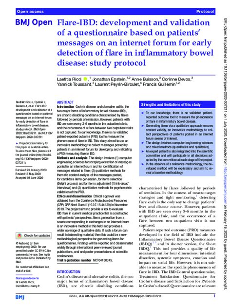 Pdf Flare Ibd Development And Validation Of A Questionnaire Based On