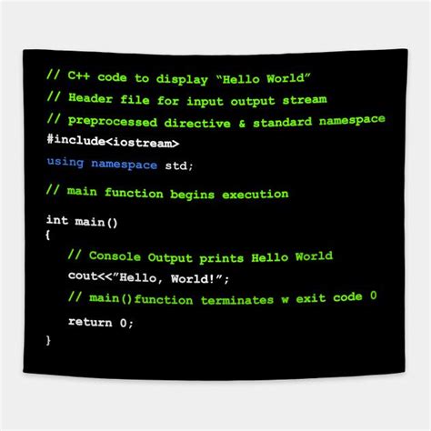 Hello World C C Plus Plus Program Programmer Tapestry TeePublic Tapestry Design Wall