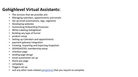 PPT GHL Virtual Assistant Go High Level Expert PowerPoint Presentation ID