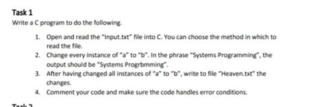 Solved Task Write A C Program To Do The Following Open Chegg