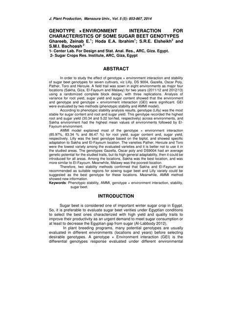Pdf Genotype × Environment Interaction For Characteristics Of Some