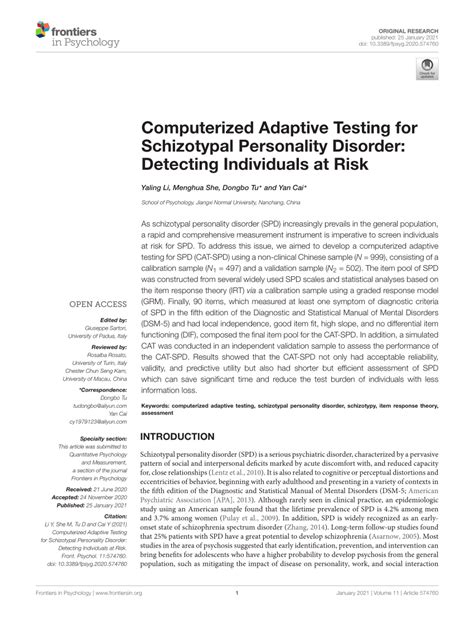 Pdf Computerized Adaptive Testing For Schizotypal Personality