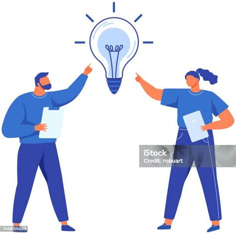 새로운 프로젝트에 대한 아이디어를 논의하는 사람들 회의 및 브레인스토밍 스타트업 창출과의 팀워크 개념에 대한 스톡 벡터 아트 및
