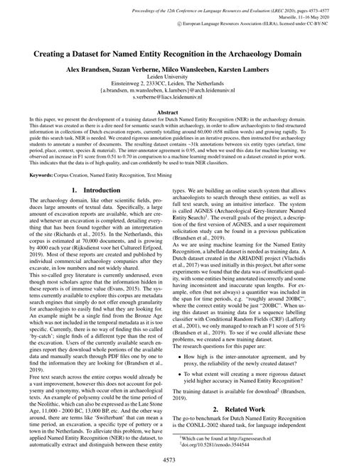Pdf Creating A Dataset For Named Entity Recognition In The Archaeology Domain