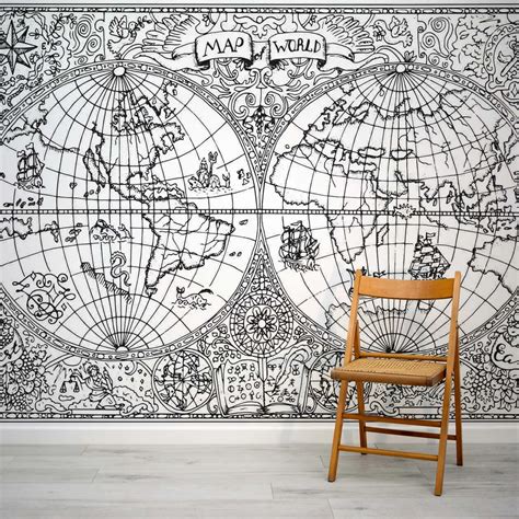 Vintage Map Vintage Black And White World Map Wallpaper Mural