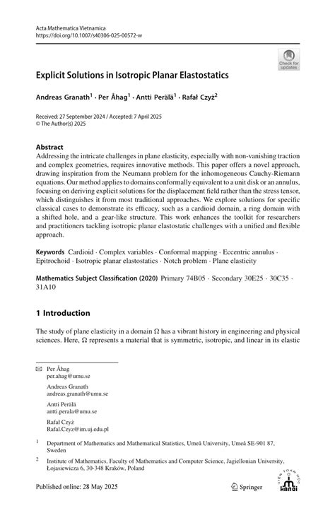 Pdf Explicit Solutions In Isotropic Planar Elastostatics