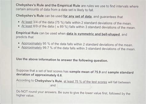 solved chebyshev s rule and the empirical rule are rules we