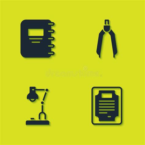 Set Notebook Certificate Template Table Lamp And Drawing Compass Icon Vector Stock Vector