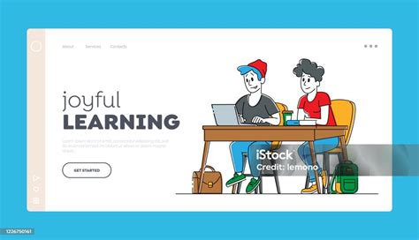 고등 교육 시험 방문 페이지 템플릿 교실 에서 책상에 앉아 있는 남성 여학생 캐릭터 듣기 및 쓰기 강의 지식을 얻기 선형 사람 벡터 일러스트레이션 과학에 대한 스톡 벡터