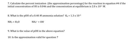 Solved Calculate The Percent Ionization The Approximation