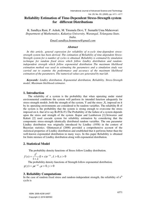 Pdf Reliability Estimation Of Time Dependent Stress Strength System
