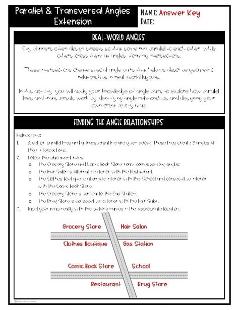 Real World Parallel And Transversal Angles Extension Activity Design A