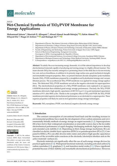 Pdf Wet Chemical Synthesis Of Tio2 Pvdf Membrane For Energy Applications