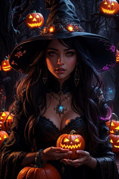 Woman Dress As Hot Witch For Halloween Premium Ai Generated Image
