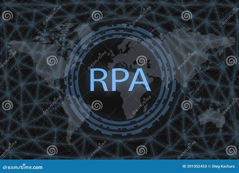 Rpa Robotic Process Automation Inscription On A Dark Background And A World Map Stock