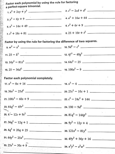 Factoring Difference Of Two Squares Worksheet Answer Key