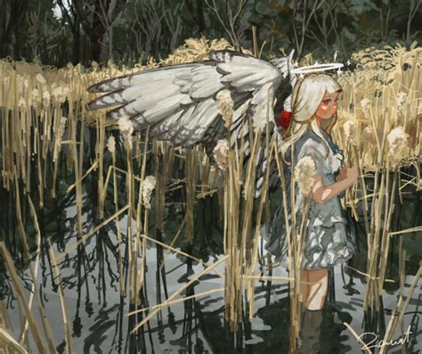 Safebooru 1girl Absurdres Angel Angel Wings Bow Cattail Commentary