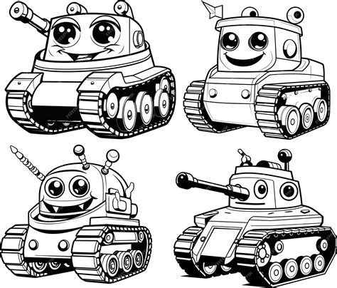 Cute Tank Cartoon Coloring Page Premium Ai Generated Vector