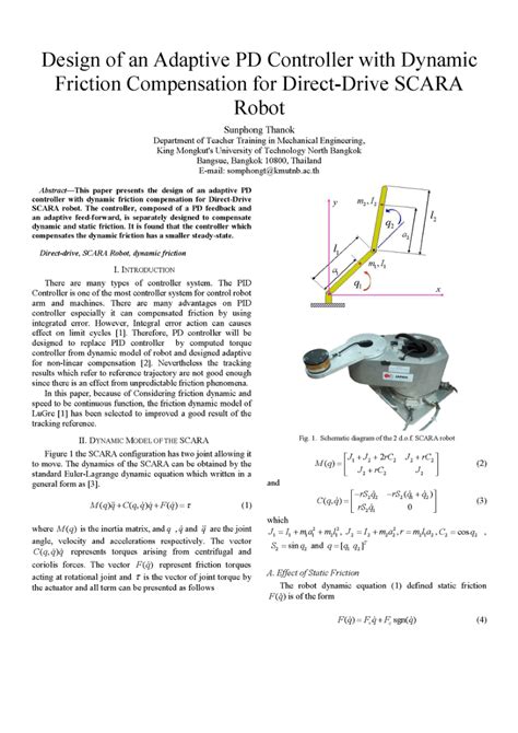 Pdf Design Of An Adaptive Pd Controller With Dynamic Friction Compensation For Direct Drive