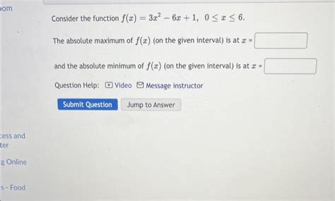 Solved Consider The Function F X 3x2−6x 1 0≤x≤6 The