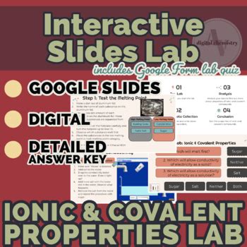 Ionic Covalent Properties Lab With Interactive Slides Lab Quiz