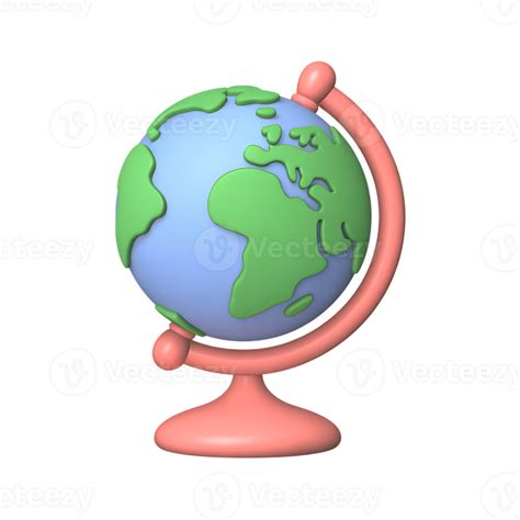 Earth Globe Model On A Stand With Green Continents And Blue Oceans