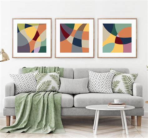 Square Abstract Art Prints Set Of 3 Printable Geometric Wall Art Mid