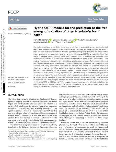 Pdf Hybrid Qspr Models For The Prediction Of The Free Energy Of Solvation Of Organic Solute