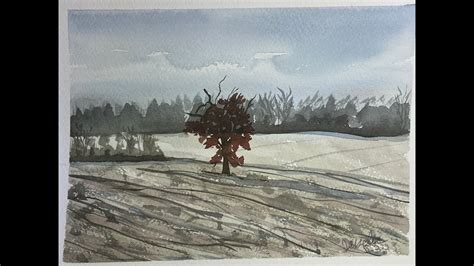 Easy Red Tree Landscape With Textured Field In Watercolor YouTube