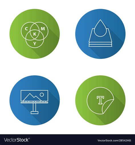 Printing flat linear long shadow icons set Vector Image