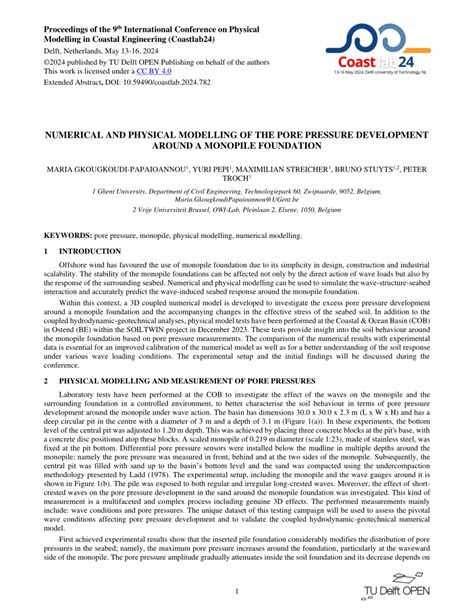 Pdf Numerical And Physical Modelling Of The Pore Pressure Development Around A Monopile Foundation
