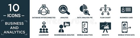 Filled Business And Analytics Icon Set Contain Flat Database