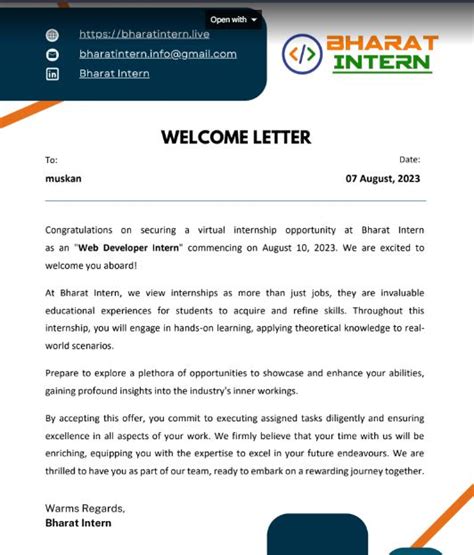 Muskan Kakkar On Linkedin Bharatintern Webdevelopment Intern