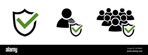 People And Shield Security Symbols Protection Icon Set In Flat User Profile Security Sign