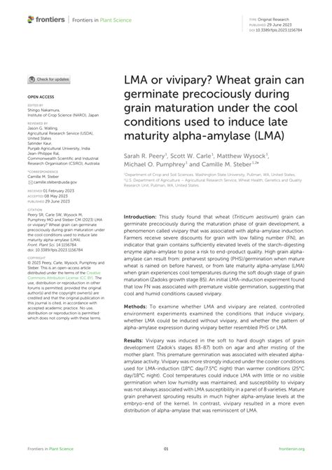 Pdf Lma Or Vivipary Wheat Grain Can Germinate Precociously During Grain Maturation Under The