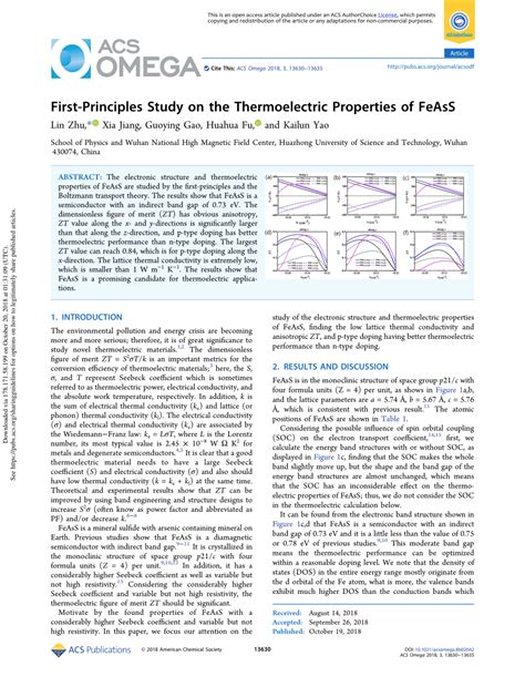 Pdf First Principles Study On The Thermoelectric Properties Of Feass