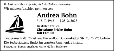 Traueranzeigen Von Andrea Bohn Aztrauerde