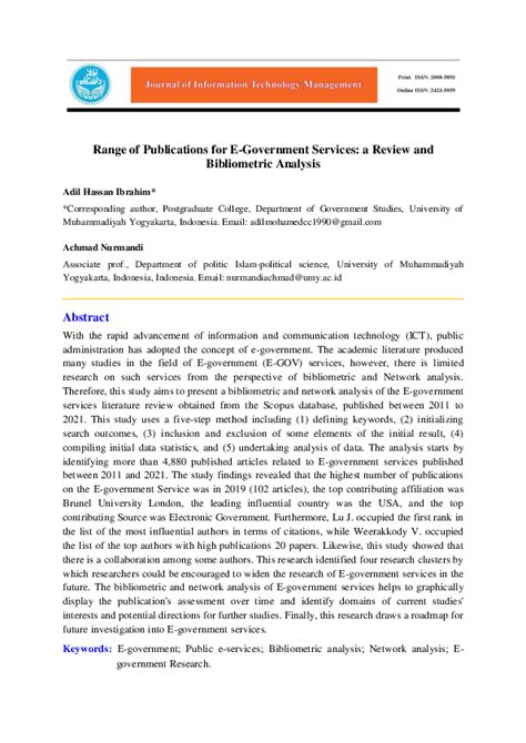 Pdf Range Of Publications For E Government Services A Review And Bibliometric Analysis