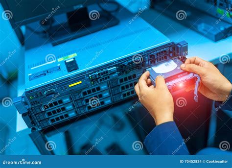 Man Fix Server Network In Data Center Room Stock Photo Image Of Equipment Screen 70452824