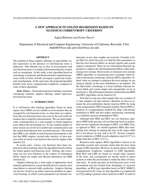 Pdf A New Approach To Online Regression Based On Maximum Correntropy Criterion