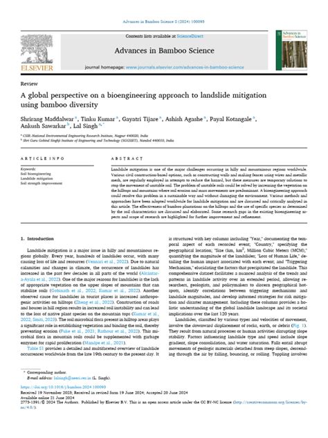 A Global Perspective On A Bioengineering Approach To Landslide