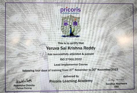 Yeruva Sai Krishna Reddy On Linkedin Iso27001 Informationsecurity Continuouslearning